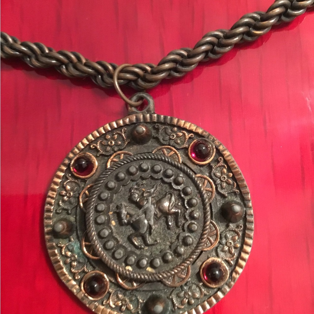 Rare Heavy Bronze Medallion Pendant With Original Cha… - Gem